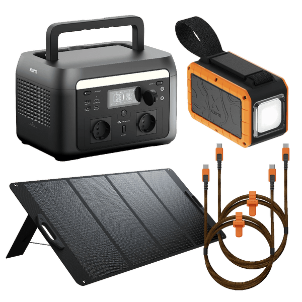 Emergency Package Bundle XL: Power Station 600W, Solar Panel 200W, Fla ...